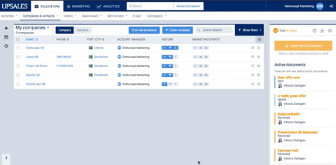 Integrate GetAccept with Upsales